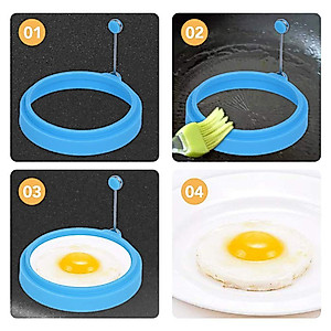 Silicone Egg Rings, 2 Pack Pancake Rings Non Stick Fried Egg Ring Mold, 4 Inch Egg Cooking Rings for Mcmuffins, Round Pancake Mod (Blue)