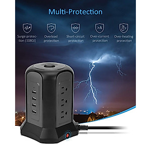 SUPERDANNY USB Surge Protector with 9 AC 4 USB Ports 9.8ft Multiple Electrical Outlet Extender for Home Office Dorm, Black/Wood Grain