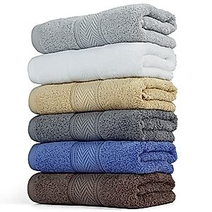 Large 6-Pack Hand Towels Set - Soft, Highly Absorbent, Quick-Drying Towels for Bathroom, Face, and Hands in Assorted Colors (16x30 Inches)