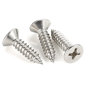 #10 x 1 (3/8" to 2" Available) Flat Head Sheet Metal Screws Wood Screws, 304 Stainless Steel 18-8, Self Tapping, 100 PCS