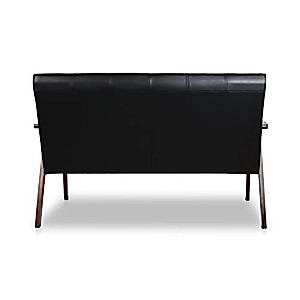 JIASTING Mid-Century Modern Solid Loveseat Sofa Upholstered Faux Leather Couch 2-Seat Wood Armchair Living Room/Outdoor Lounge Chair,50”W Black