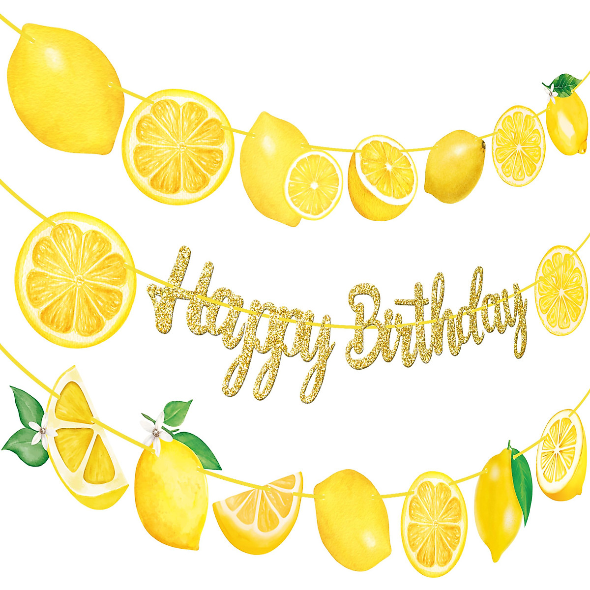 Lemon Happy Birthday Banners Glitter Gold Lemongrass Birthday Party Decorations Yellow Lemon Lemonade Party Decorations for Summer Fruit Birthday Party Lemon Theme Bridal Shower Supplies