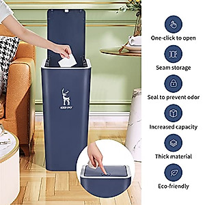 Trash Can, Plastic Garbage Can,3 Gallon Waste Basket for Bathroom, Bedroom, Modern Home Garbage Bin with Push Button, Commercial Trash Bin for Living Room, Office,Toilet, Outdoor (Navy Blue)