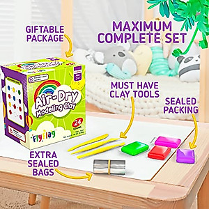 Air Dry Clay 24 Colors, Soft & Ultra Light, Modeling Clay for Kids with Accessories, Tools and Tutorials