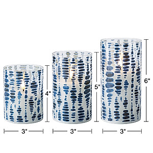 Eywamage Flameless Candles in Blue Glass Jar, Flickering LED Pillar Candles with Remote Set of 3