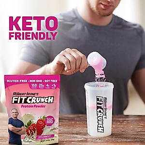 FITCRUNCH Tri-Blend Whey Protein, Keto Friendly, Low Calories, High Protein, Gluten Free, Soy Free (18 Servings, Strawberry)