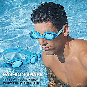 SILWARE Classic Swim Goggles, Colorful Silicone Swimming Goggles, Anti-Fog & Anti-UV, for Adult & Youth, with Waterproof Bag (Blue)