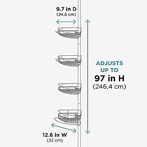 Zenna Home Rust-Resistant Corner Shower Caddy for Bathroom, 4 Adjustable Shelves with Towel Bar and Hooks, with Tension Pole, for Bath and Shower Storage, 60-97 Inch, Matte Black