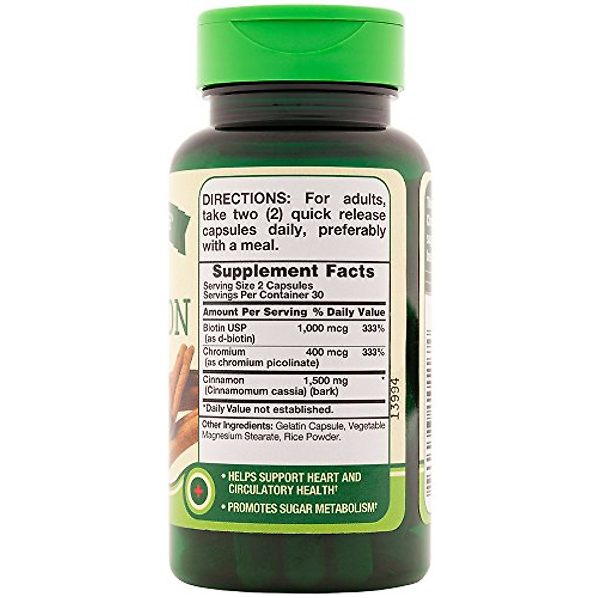 Ceylon Cinnamon Capsules | 2500mg | 60 Count | Vegetarian, Non-GMO & Gluten Free Supplement | Plus Chromium and Biotin | by Nature's Truth