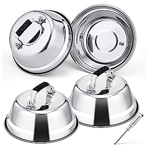 4Pcs Melting Domes, Joyfair 6.5 Inch Small Cheese Basting Covers, Stainless Steel Outdoor Griddle Dome For BBQ Flattop Grilling Cooking Steaming Teppanyaki, Heavy Duty & Dishwasher Safe