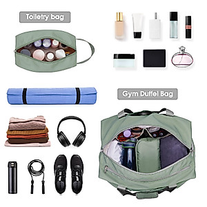 Ceneda 20" Gym Duffel Bag with Wet Pocket Shoes Compartment Portable Overnight Weekender Bag Travel bag Yoga Bag for Women (Celadon)