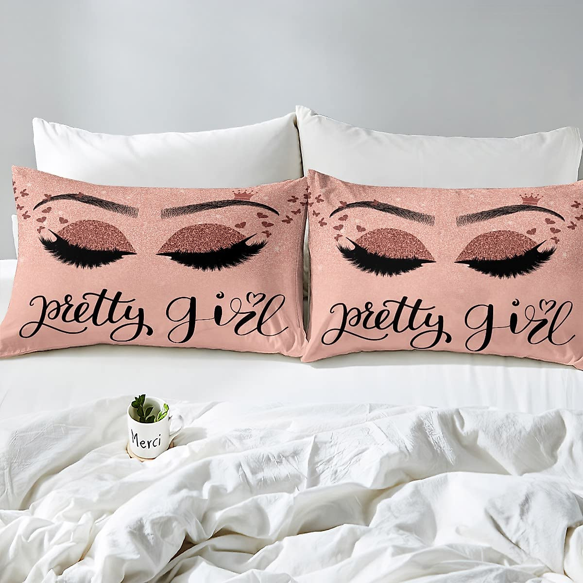 Erosebridal Unicorn Eyelash Duvet Cover for Kids Girls,Pretty Eyelash Sequins Bedding Set Full,Women Spark Ombre Comforter Cover,Butterflies Crown Quilt Cover with 2 Pillow Shams Bedroom Decor