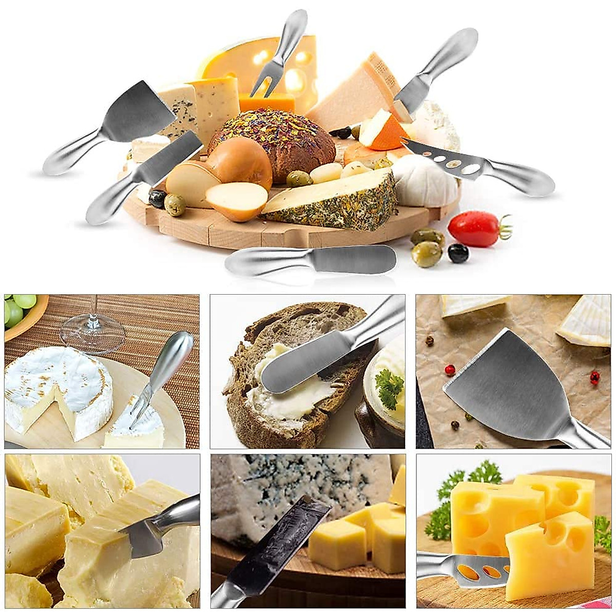 BURU Cheese Knives Set 6-Piece Stainless Steel Cheese Knife Set for Charcuterie with Spreader, Fork and Case with best cheese knives Great Gift Set and best cheese knife with full-length blades