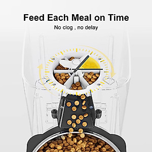 JUMPFREE Automatic Cat Feeder, 6L Black Button Enabled Smart Dry Food Dispenser with Stainless Bowls, Detachable Pet Feeder for Cleaning, for Cats,Large Dogs,Multiple Pets(25 Cup/6L)