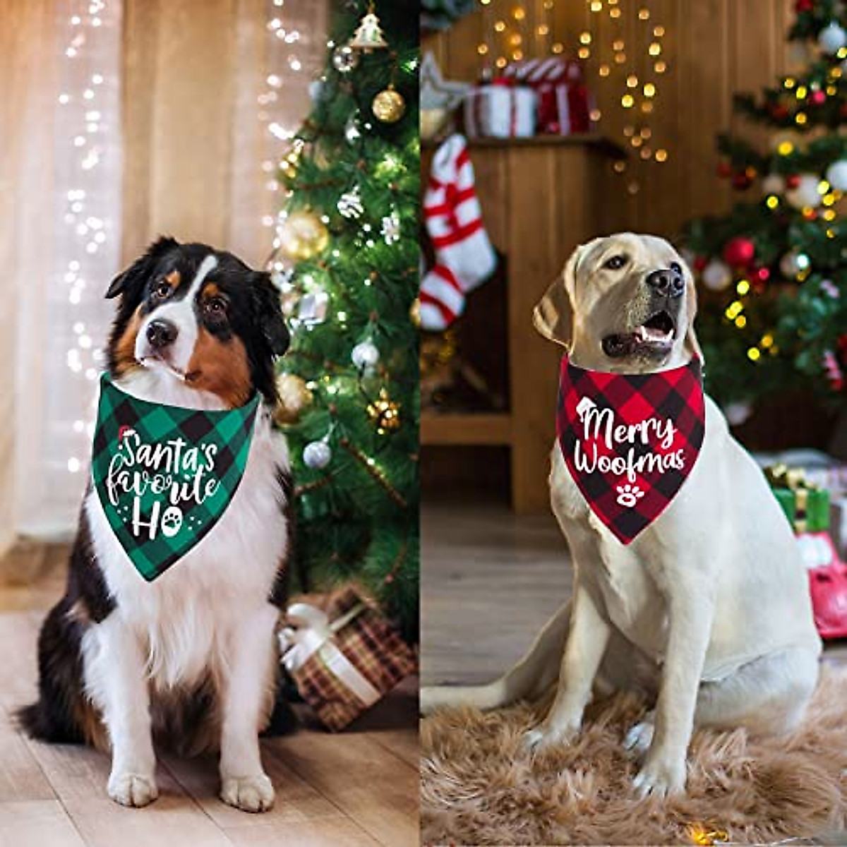 PTDECOR 4 Pack Christmas Dog Bandanas Buffalo Plaid Dog Christmas Bandana Scarf Bib Kerchief Set Merry Christmas Dog Costumes Accessories Bandanas for Small Medium Large Dogs Pets
