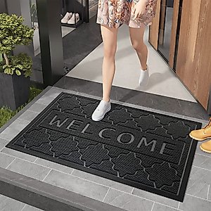 Color&Geometry Welcome Mats Outdoor Door mat Outside Entrance, 24"x36" Door Mats Outdoor Entrance, Heavy Duty Non Slip Waterproof Rubber Outside Door Mats, Entry Rug for Entryway, Patio, BlackGrey