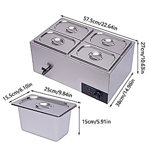 110V Food Soup Warmer 4 Pan,Table Food Grade Stainelss Steel Countertop Commercial Canteen Buffet Server Steam Stove Heater, 600W Electric Countertop Food Warmer with Temperature Control