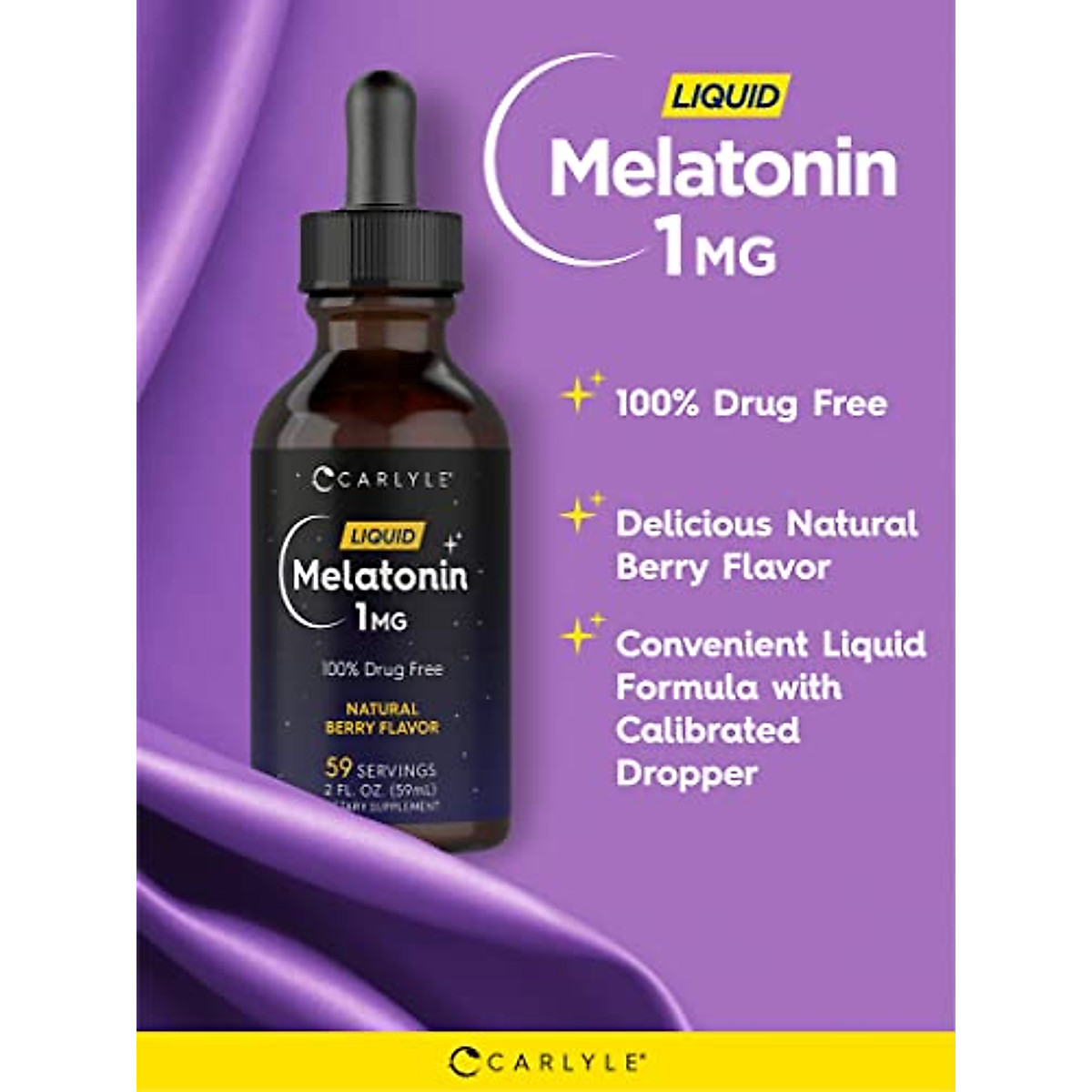 Carlyle Melatonin Liquid 1mg | 4 fl oz Drops | Natural Berry Flavor | Non-GMO, Vegetarian Supplement