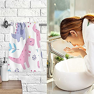 Kigai Pink Dinosaur Cotton Hand Towels for Bathroom, Soft Absorbent Washcloths for Kitchen Hotel Gym Swim Camp Beach Spa, 2 Pack
