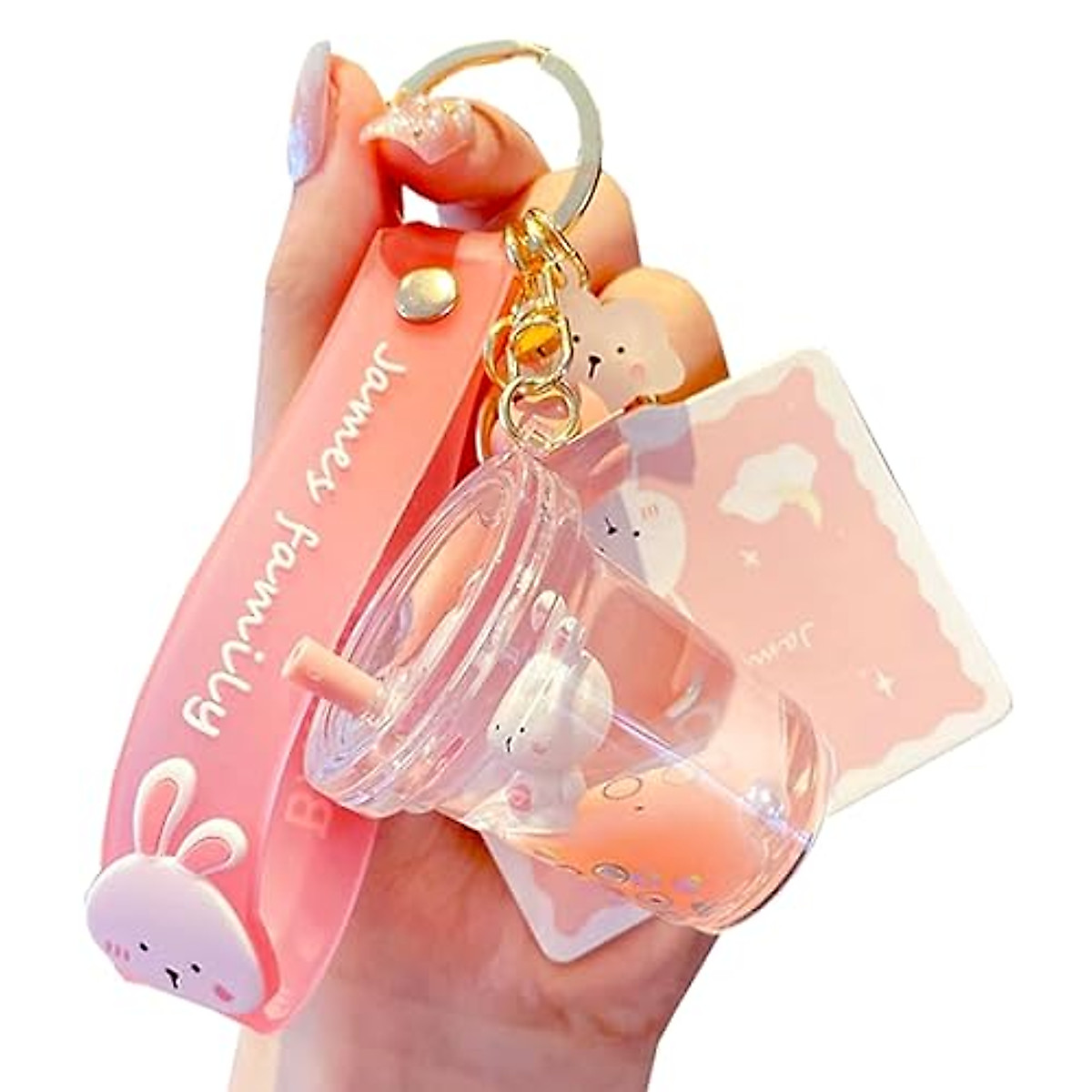 YOU WIZV Cute Keychain, Kawaii Backpack Liquid Floating Anime Bunny Keychain for Girls, Women, Daughters, Sister