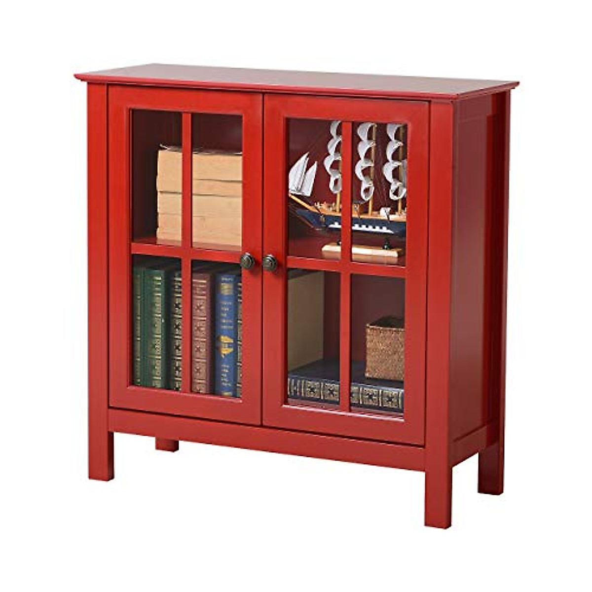 American Furniture Classics OS Home and Office Accent and Display Cabine Glass Door Cabinet, Red Paint