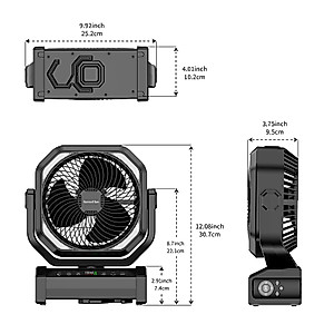 Socool Camping Fan with Light - 20000mAh Rechargeable Battery Fan, 112Hrs Max Run Time, 9 Speeds, Digital Display, Timer, Auto Oscillation, 270° Pivot & Hook for Camping, Power Outage, Hurricane