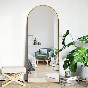 XKZG 64" x 21" Arched Full Length Mirror Floor Mirror with Aluminum Alloy Frame Full Body Mirror Stand Mirror Wall Mounted Mirror for Bedroom Living Room - Gold