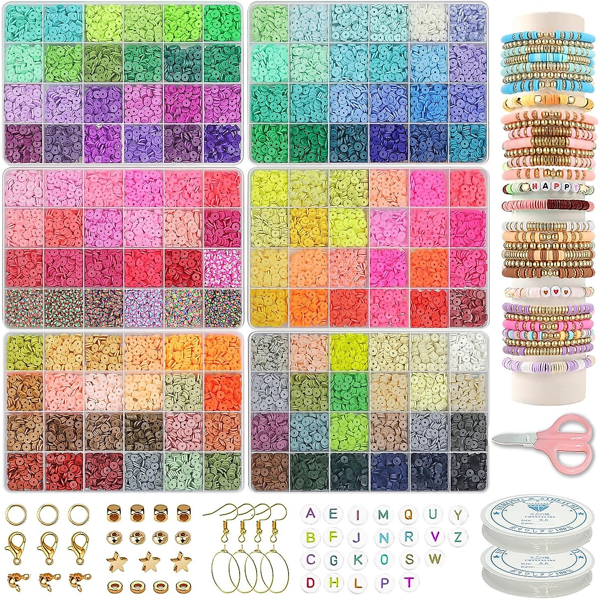 LIS HEGENSA 144Colors 20000+Pcs Clay Beads Bracelet Making Kit, Crafts Polymer Heishi Beads with Charm and Elastic Strings, Preppy Padded Beads for Jewelry Making kit Gift for Teen Girls