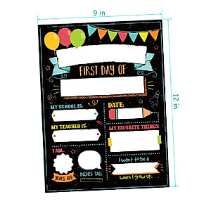 Beautiful First and Last Day of School Board Signs Set of 12 - Reversible 12" x 9" Back to School Cards for Lasting Memories - Perfect Photo Prop Chalkboard Prints for Kindergarten and School
