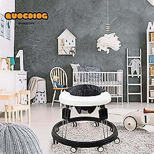 Quocdiog Baby Walker Foldable Adjustable Height,Multi-Function Anti-Rollover Toddler Walker,Suitable for All terrains for Babies Boys and Girls 6-18Months 9 Heights Adjustable (Black)