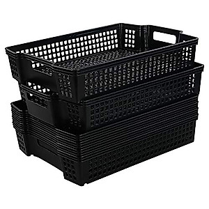 Anbers Black Plastic Storage Baskets, Stackable Office Organizer Trays, 6 Packs