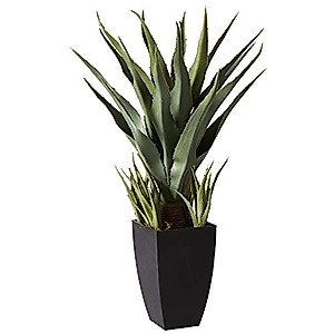 Nearly Natural 30in. Agave Artificial Plant with Black Planter, Green