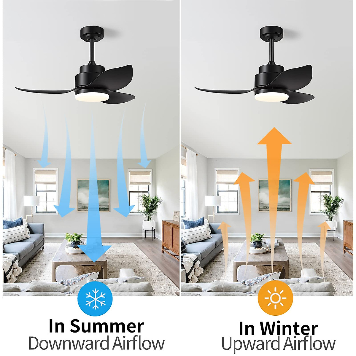 Surtime Modern Black Ceiling Fans with Lights and Remote, Indoor Outdoor Ceiling Fan for Patios,Living Room, Bedroom Etc 38" (with Lighting Memory Function)