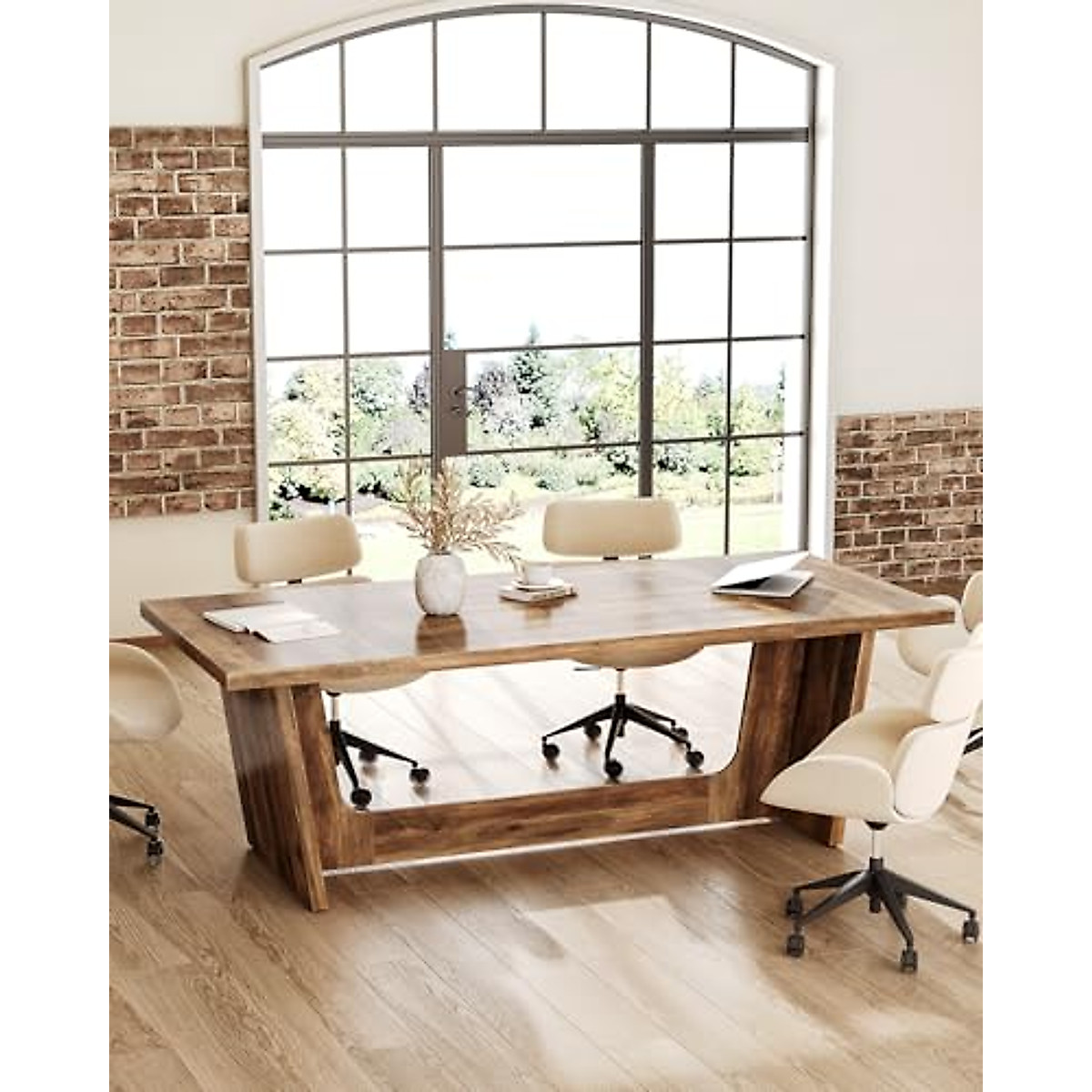 1Easylife 70.87 Inches Long Executive Desk, Brown Wooden Office Computer Desk, Industrial Simple Desk Study Writing Table, Large Workstation Business Furniture for Home Office