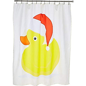 Carnation Christmas Shower Curtain 3 Pack - 1 Each Christmas Santa Up On The Rooftop, Forest Reindeer Friends, Christmas Tubber Ducky - Set 3 Fabric Xmas Shower Curtains
