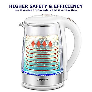 Topwit Electric Kettle Glass Electric Tea Kettle, 2L BPA-Free Hot Water kettle, Stainless Steel Inner Lid and Bottom Water Warmer, Fast Heating with Auto Shut-Off and Boil Dry Protection, White