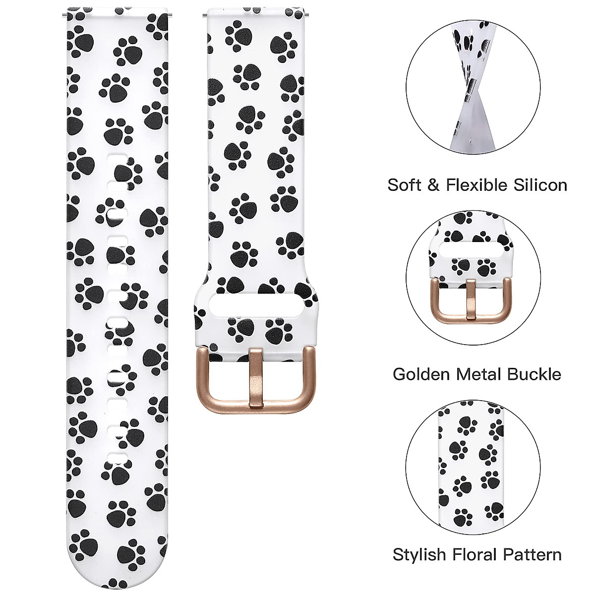 GEAK Floral Compatible with Galaxy Watch 7 Band/Galaxy Watch 6 Band/Galaxy Watc 5 Pro/Watch 6 4 Classic 47mm 43mm 42mm 46mm, 20mm Watch Bands Silicone Replacement for Active 2 Bands Women Men Cat Paw