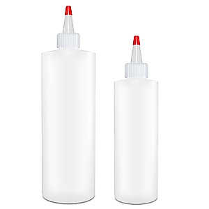 BRIGHTFROM Squeeze Bottles, Condiment 16 & 8 oz SET, BPA Free Empty Plastic Containers with Red Cap, Great for Syrup, Ketchup, Mustard, Sauces, Dressing, Oil, Arts and Crafts, Leak Proof