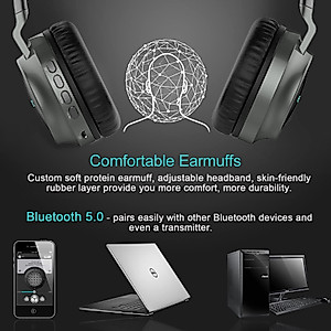 REETEC Bluetooth Headphones Over Ear - [Colorful LED Lights, 20H Playtime] Foldable Hi-Fi Stereo Wireless Headphones with Built-in Mic for iPhone, iPad, Smartphones, Laptop, PC, SD/TF, Grey