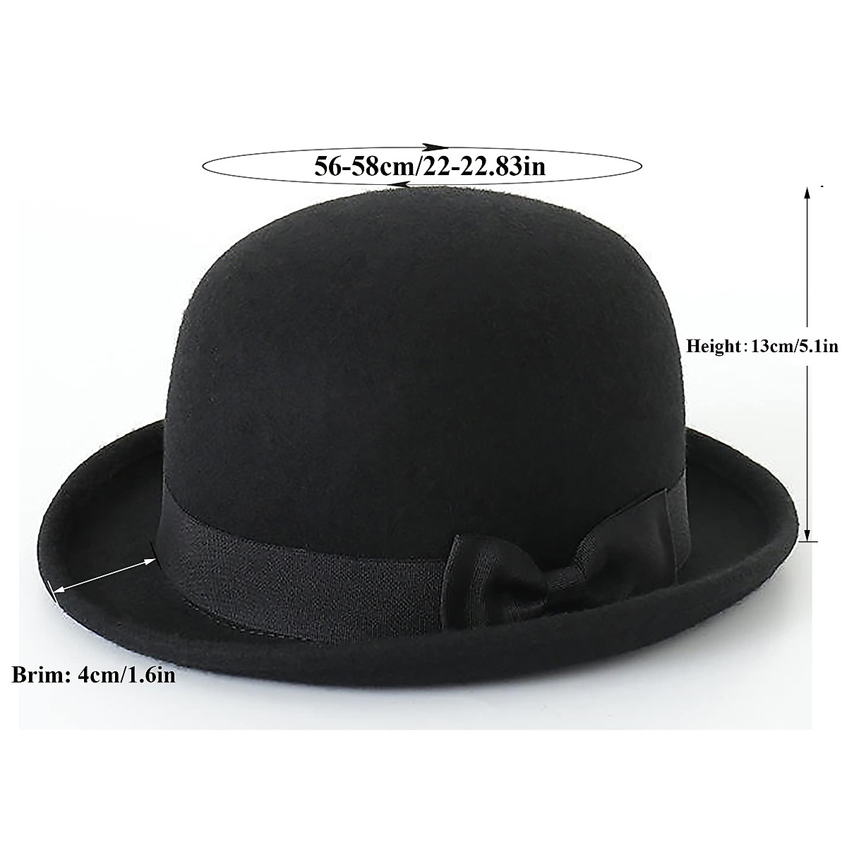 CXQRR Black Bowler Derby Hat Short Rolled Brim Fedora Hat for Men and Women