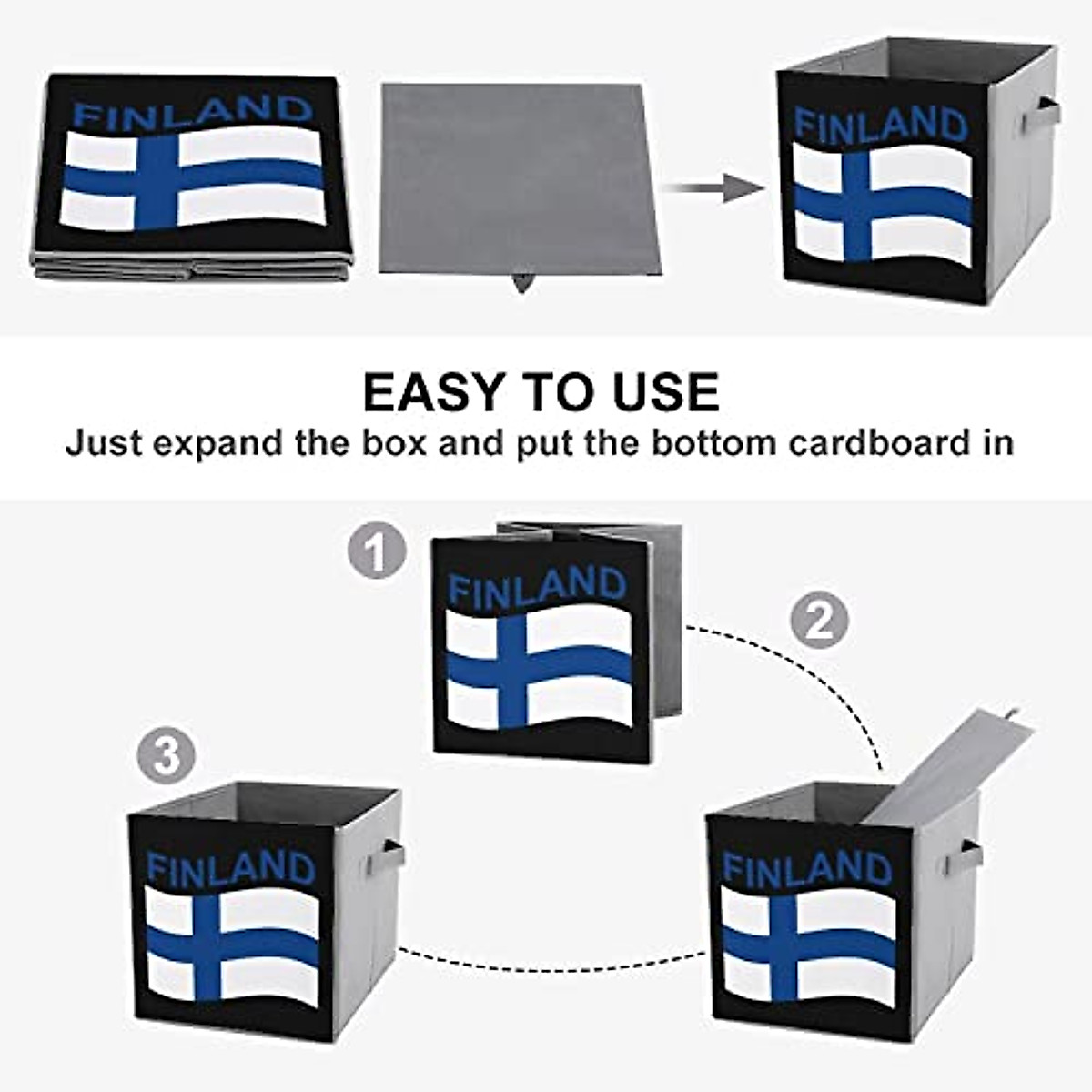 Flag of Finland Canvas Collapsible Storage Bins Cube Organizer Baskets with Handles for Home Office Car