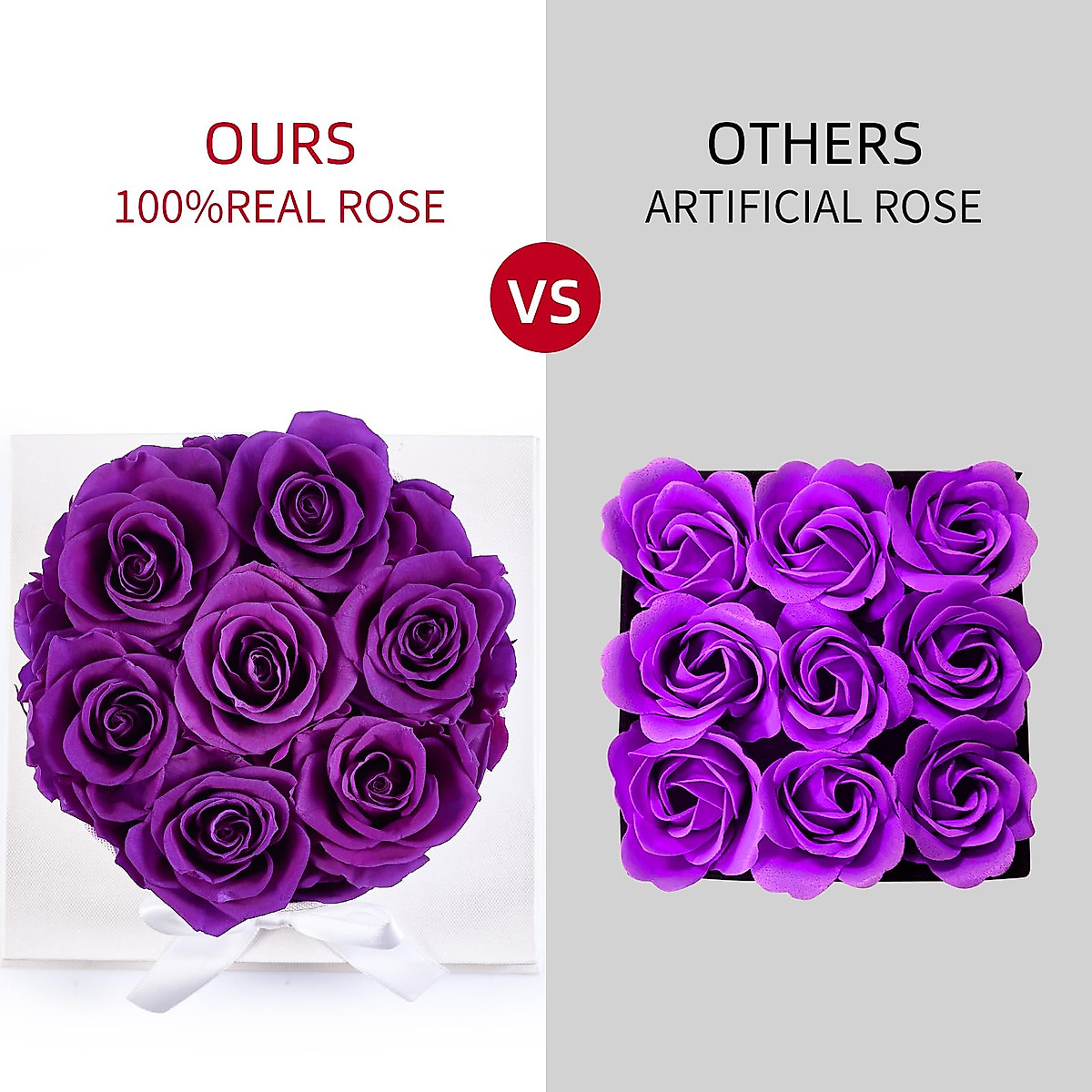 Graclect 7-Piece Preserved Roses in a Box for Delivery Prime - Forever Flowers - Immortal Roses Birthday Gifts for Her - Christmas & Valentines Day Gifts for for Mom/Girlfriend/Wife/Grandma - Purple…