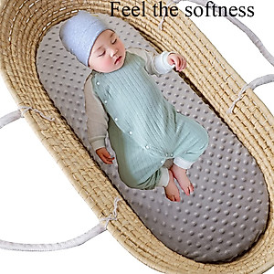 Minky Bassinet Sheet Set 2 Pack Stretch Fitted Cradle Sheets,Ultra Soft Thick Universal Fit Oval Rectangle Hourglass Pad/Mattress, for Baby Girls and Boys Grey Green