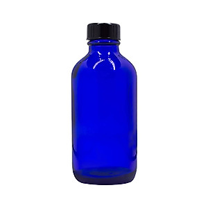 U-Pack 4 oz Cobalt Blue Glass Boston Round Bottles With Black Ribbed Cap - 12 Pack
