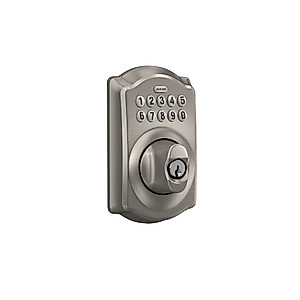 Schlage BE365 V CAM 619 Camelot Keypad Deadbolt, Electronic Keyless Entry Lock, Satin Nickel