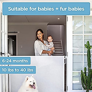 Perma Child Safety Indoor/Outdoor Retractable Baby Gate 33" Tall, Extends to 71" Wide, White