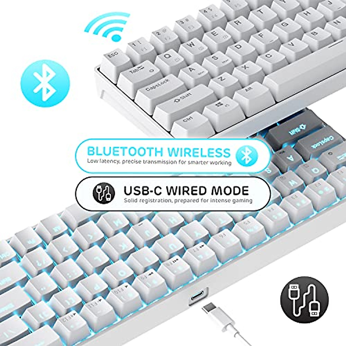 RK ROYAL KLUDGE RK68 Wireless Hot Swappable 65% Mechanical Keyboard, 68 Keys Compact BT5.0 Gaming Keyboard with Stand-Alone Arrow/Control Keys, Quiet Red Switch