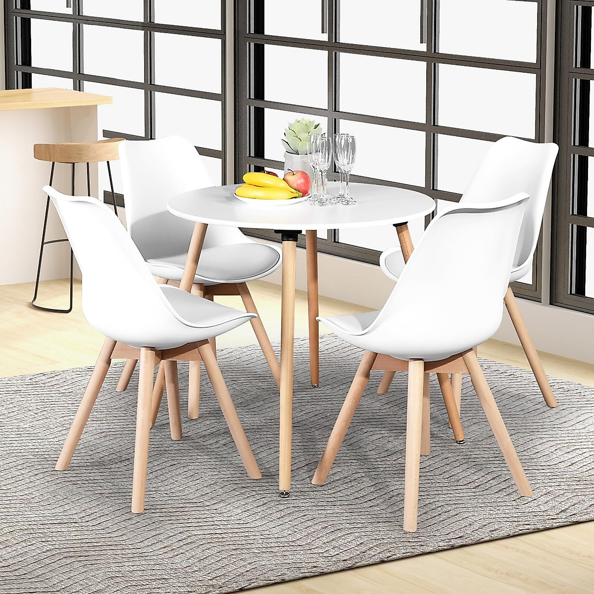 FurnitureR 31.5 inches Round Modern Dining Table for 4 People with Strong Wooden Legs for Home Kitchen Office Living Room Leisure, White