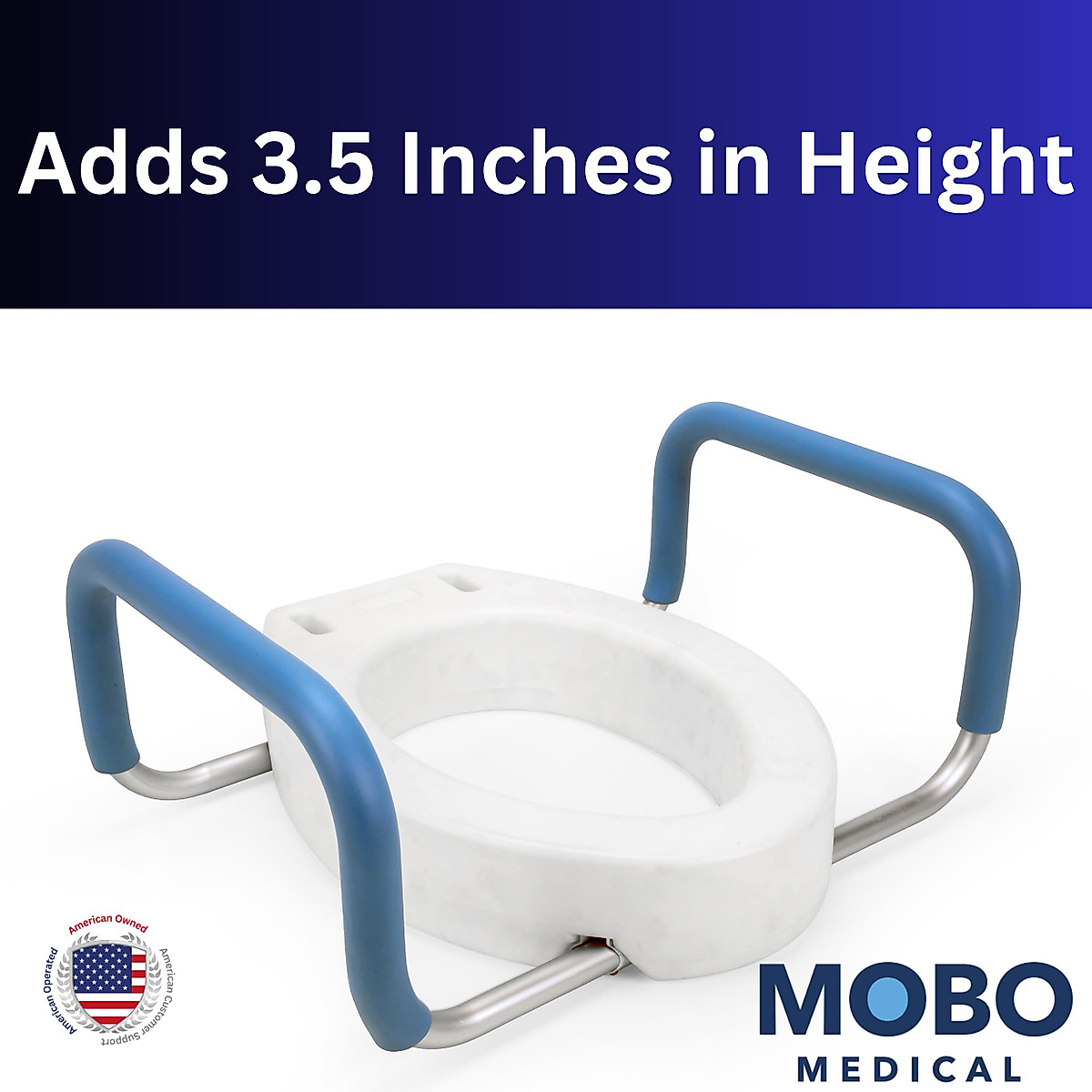 Heavy Duty Elongated Toilet Seat Riser, Easy to Install - 3.5" Lift - 300 lbs Capacity, Premium Padded Support Handles