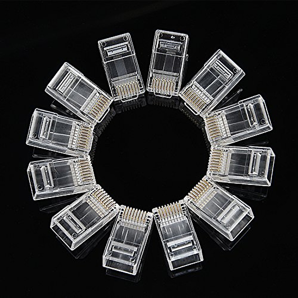 Kinoth RJ45 CAT6 Pass Through Connectors 100 Pack - Easy and Fast Termination - Gold Plated 3 Prong 8P8C Modular Ethernet UTP Network Cable Plug End for Cat6 Cat5e